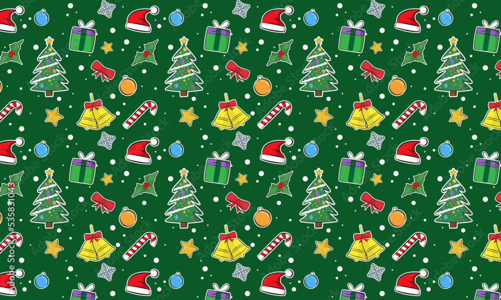 Cartoon wallpaper with Christmas symbols intended for packaging design ...