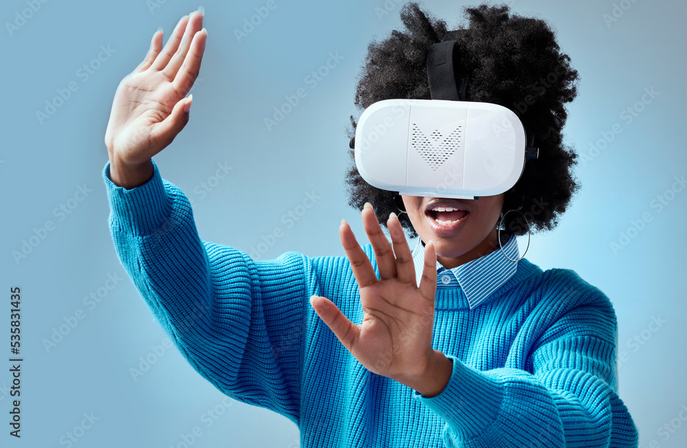 3d virtual reality, technology and futuristic connection to internet ...
