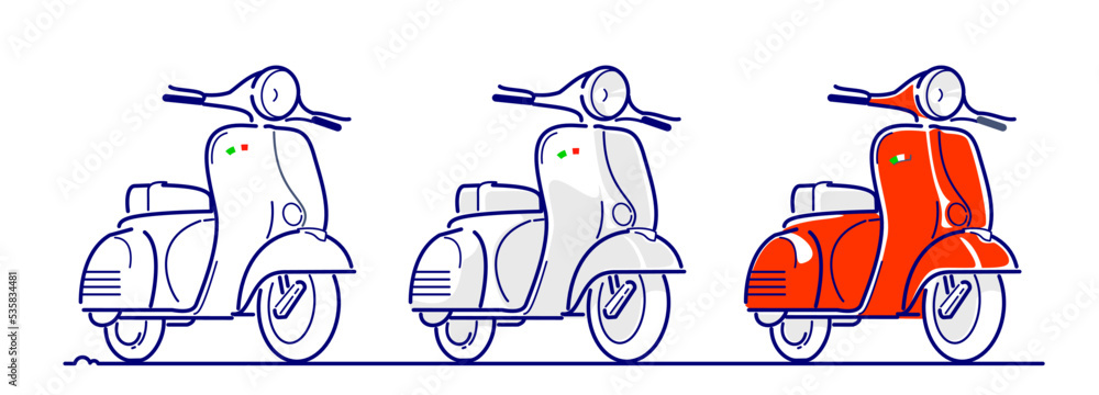 Motorcycle line drawings, typical Italian scooter. Vector illustration ...