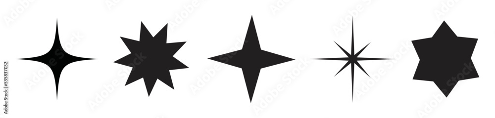 Star icon collection. Twinkling stars symbols in black design. Vector ...