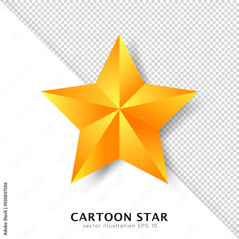 Cartoon golden gradient star isolated on white and transparent ...