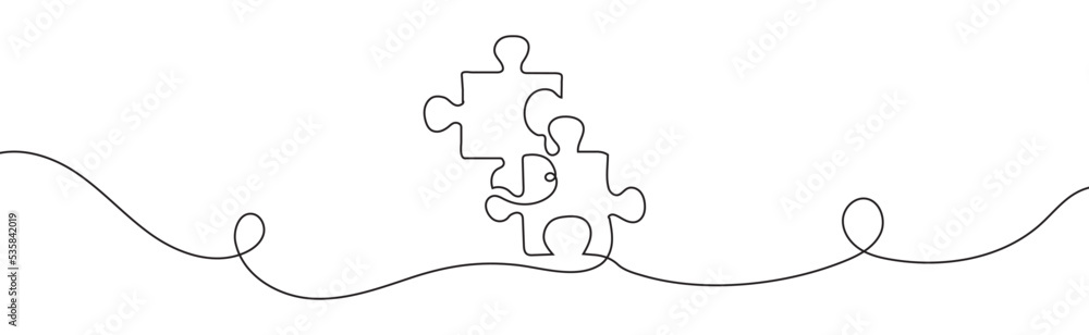 Continuous one line drawing of jigsaw puzzles. Puzzle. line art. Vector ...