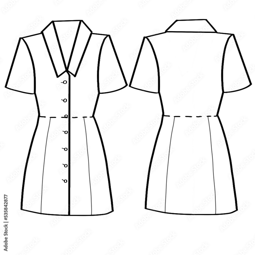 Mini dress. Fashion sketch. Vector illustration. Flat technical drawing ...