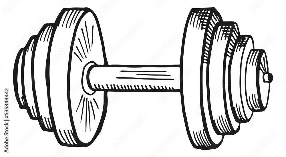 Barbell sketch. Hand drawn gym sign. Power lifting symbol Stock ...