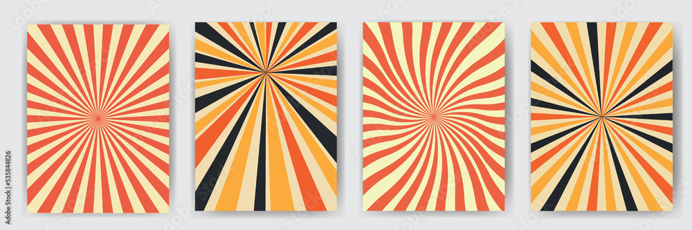 Set of retro banners 60s, 70s, 80s. Sunburst vintage stripes. Cover. A ...