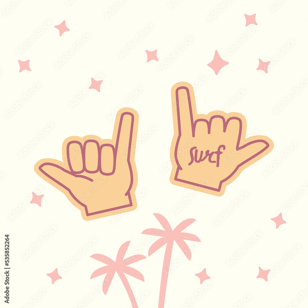 Shaka Hand Gesture Surfing Design, Positive and Chill Vibes, Beach and ...