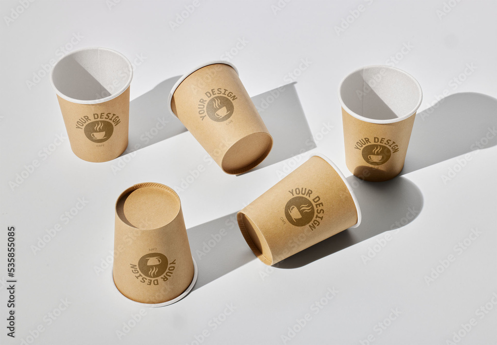Array of Paper Cups Mockup with Custom Colors Stock Template | Adobe Stock