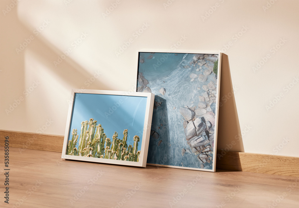 Group of Two Picture Frames Lean on a Wall Stock Template | Adobe Stock