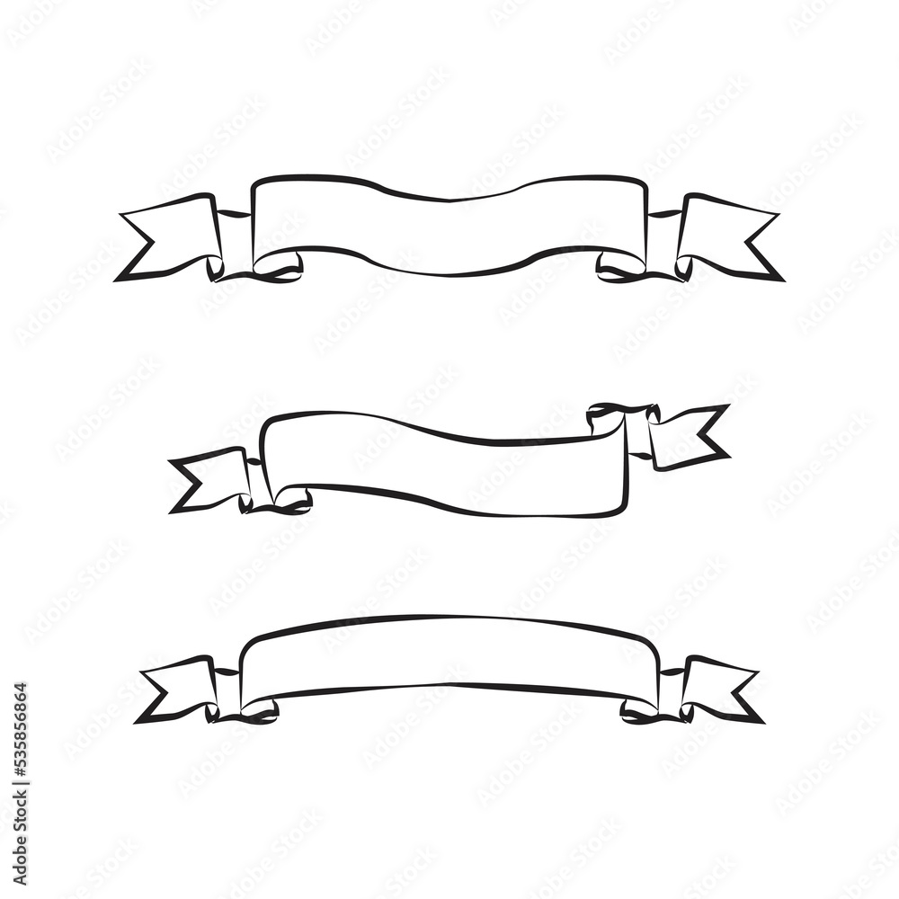Clipart ribbon banner outline drawing vector illustration Stock Vector ...