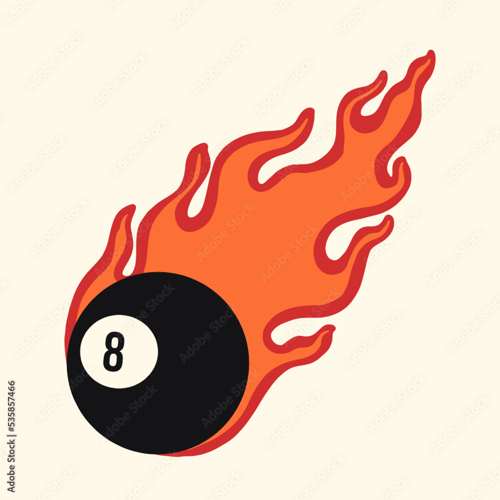 8 Ball Fire Retro Vector Illustration Stock Vector | Adobe Stock