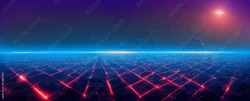 synthwave blue cyber laser grid with glowing fog, background, banner ...