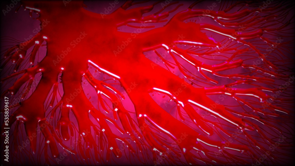 red background illustration with blood flowing like roots, scary ...