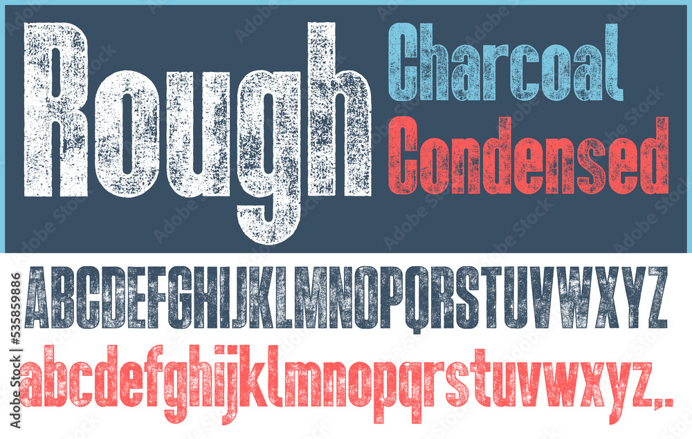 Rough Texture Font. Uppercase and Lowercase Bold Condensed. Detailed ...