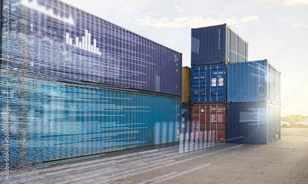 Transport logistic overlay, cargo shipping and distribution industry ...