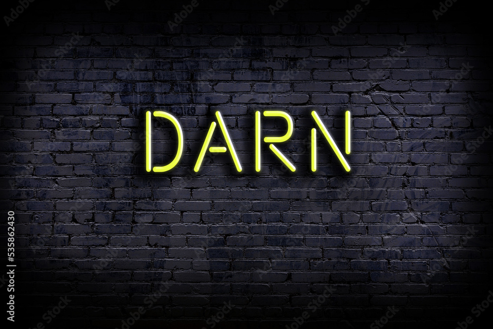 Poster Neon sign. Word darn against brick wall. Night view – Wall Art ...