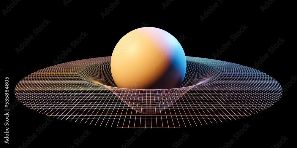 3D visualization of gravity distorsion physical objects in orbit or ...