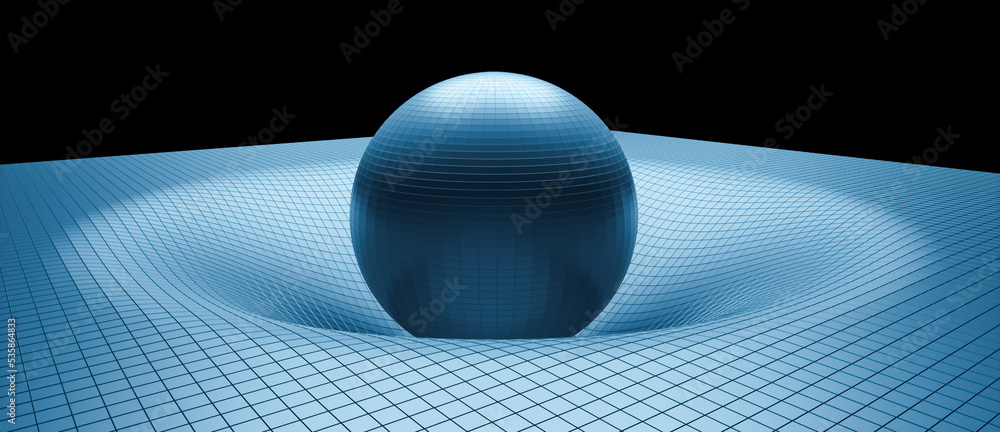 3D visualization of gravity distorsion physical object in orbit or ...