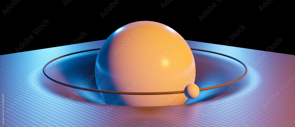 3D visualization of gravity distorsion physical objects in orbit or ...
