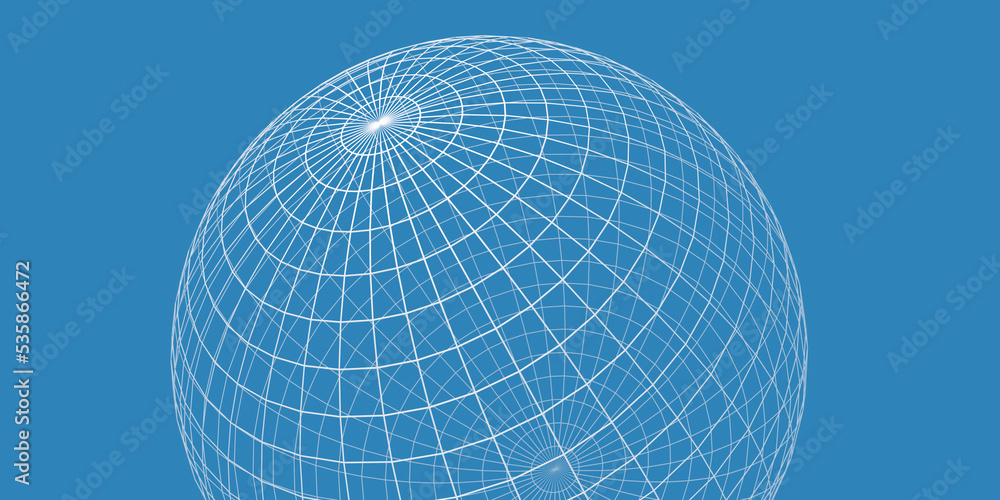 Blue 3D wireframe globe or sphere on background, visualization of ...