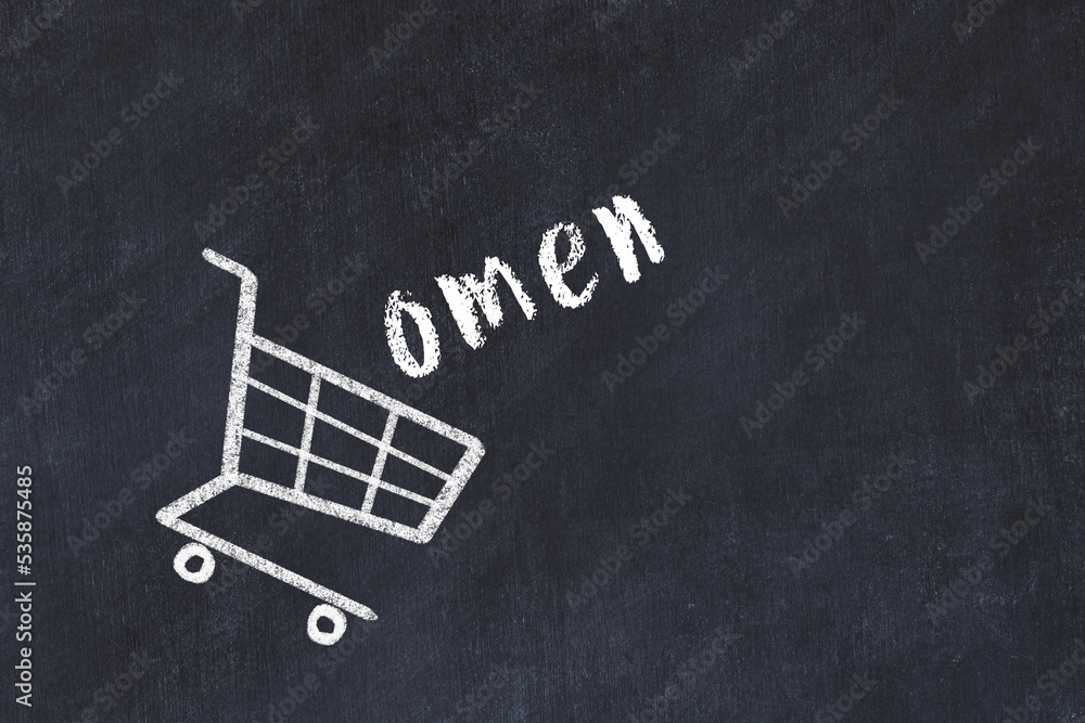 Photo & Art Print Chalk drawing of shopping cart and word omen on black ...