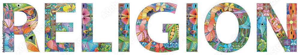 RELIGION word. Hand drawn lettering. Vector text. Stock Vector | Adobe ...