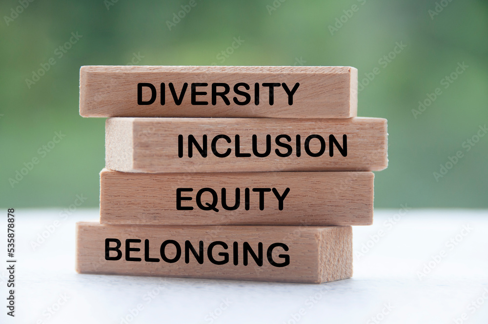 Poster Wooden blocks with text - Diversity, inclusion, equity and ...