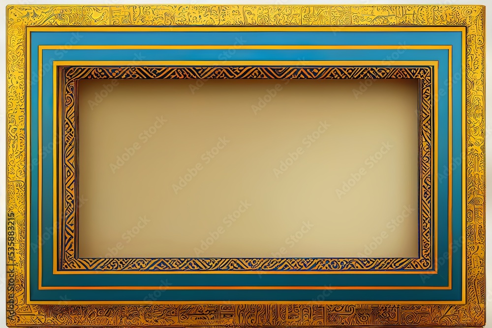 egyptian art deco style blue and gold pharaoh picture frame template ...