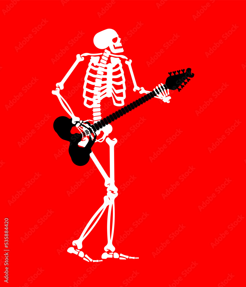 Skeleton with guitar. Skeleton musician. Electric guitar and dead man ...