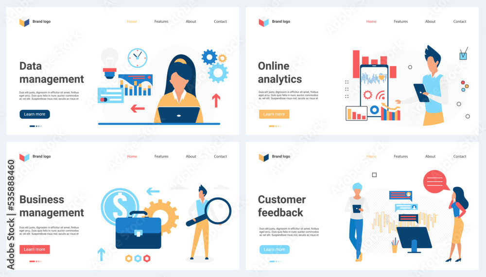 Business communication, collaboration and progress set vector illustration. Cartoon corporate ...