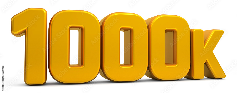Golden 1000K isolated on white background. 1000k 3d. Thank you for ...