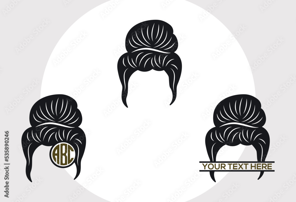 Messy Hair Bun SVG Monogram, Messy Bun Svg, Hair Bun With Sunglasses ...