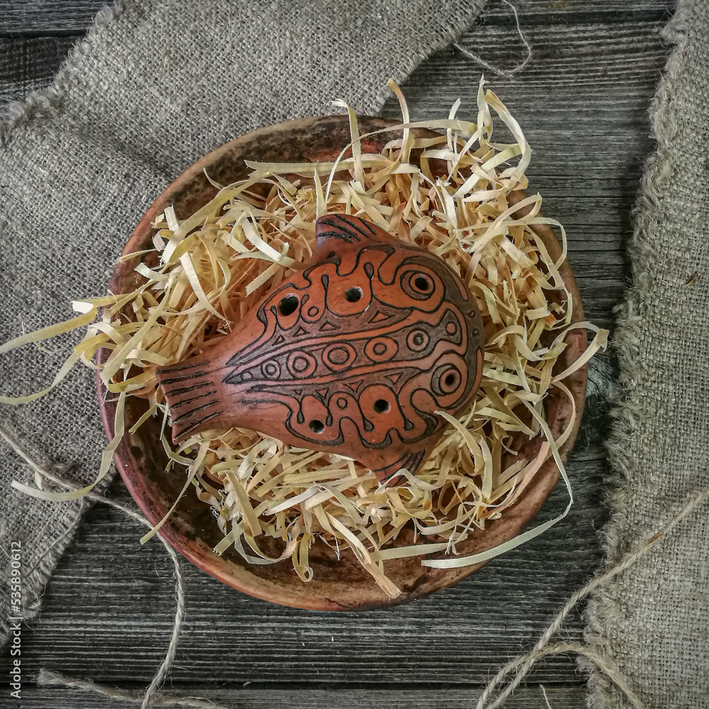 Wind ethnic musical instruments.Ocarina wind musical instrument type of ...