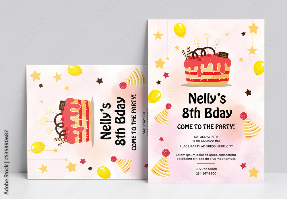 Birthday Party Invitation Stock Template | Adobe Stock