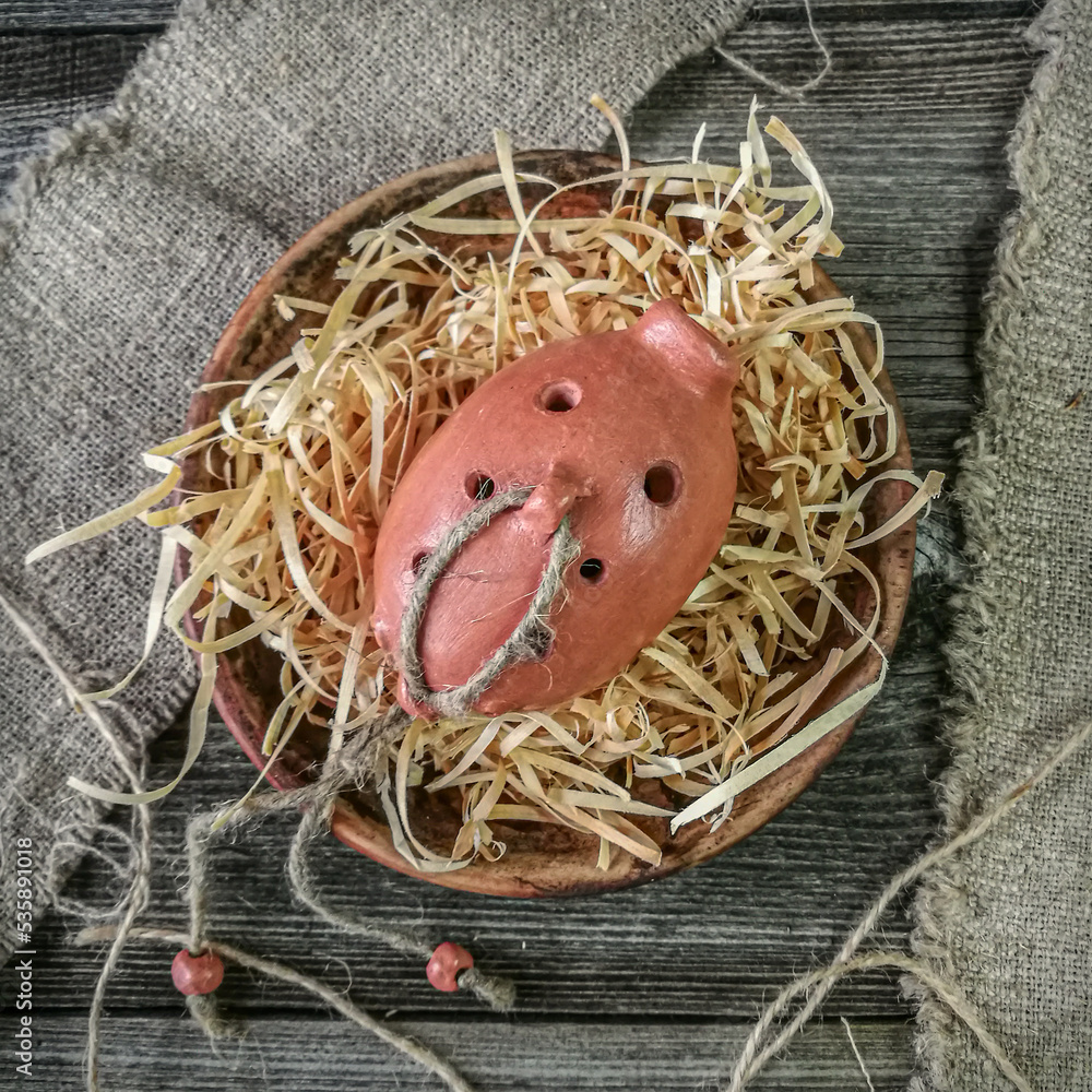 Wind ethnic musical instruments.Ocarina wind musical instrument type of ...