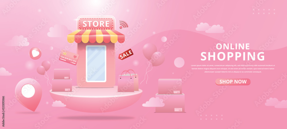 banner online shopping background template design, with illustrations ...