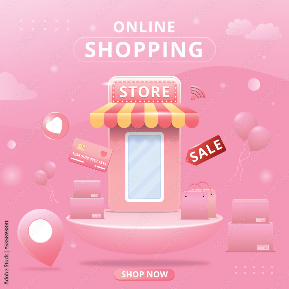 banner online shopping background template design, with illustrations ...