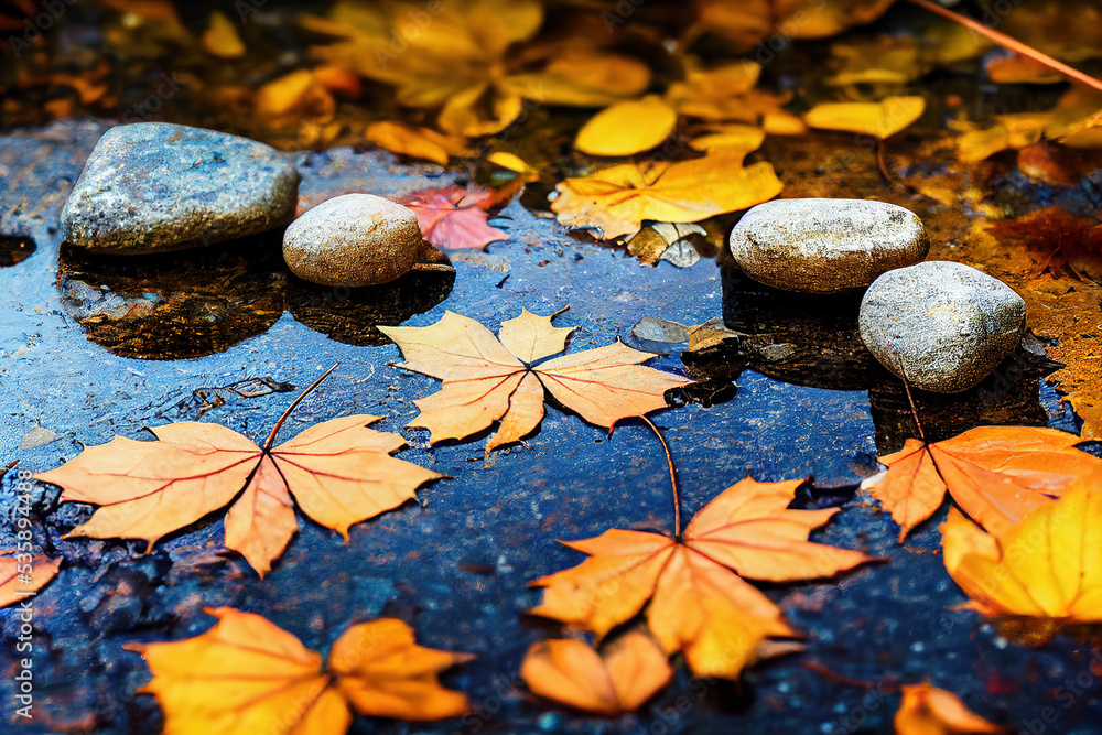 Leaves On Autumn Lake