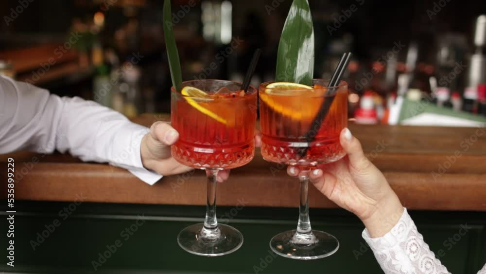 Video Stock hands of woman and man are clinking, cheers with glasses of ...