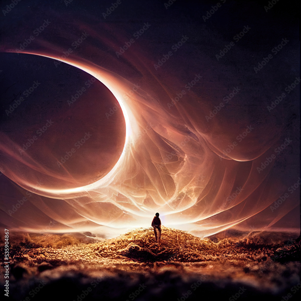 Solar wind comes down from the sky. Sun flares slowly touch the ground ...