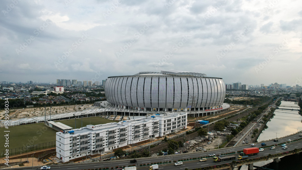 Aerial view. Construction of new football stadium for upcomming ...