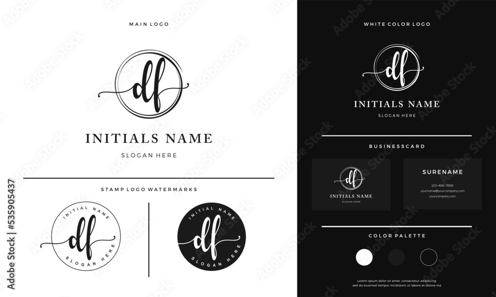 initial Letter D DF Beauty Logo on Circular brush . Feminine ...