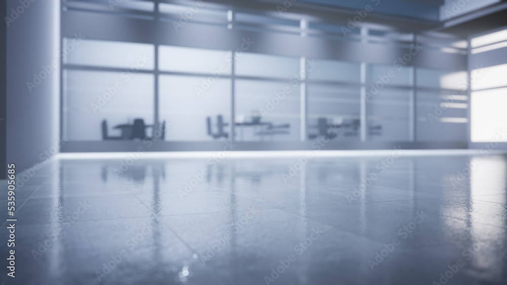 empty office space with large window, glass walls and background at ...