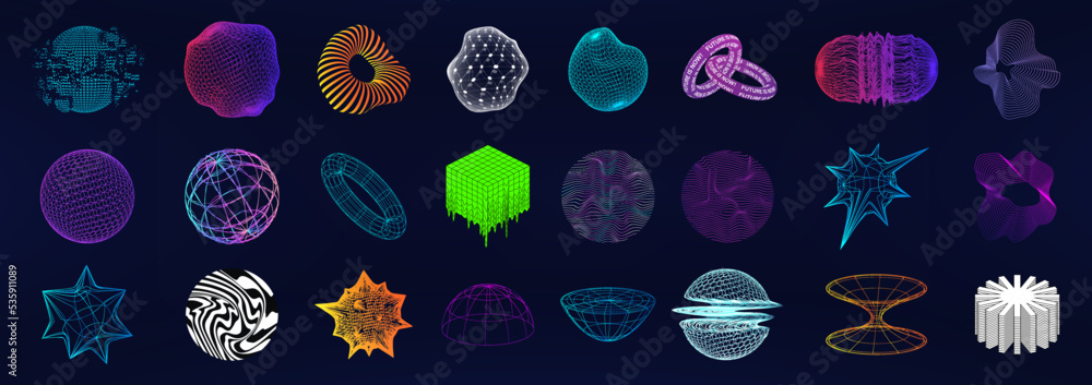 Memphis And Retrofuturistic 3d Shapes Set Geometric Objects Spheres