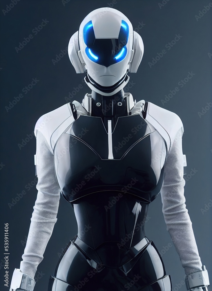 Robotic woman, face detail view. Portrait of robot woman close-up ...