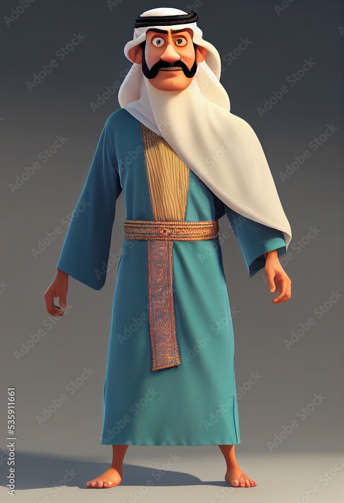 Arab sheikh witn long beard portrait. Animated movie character design ...