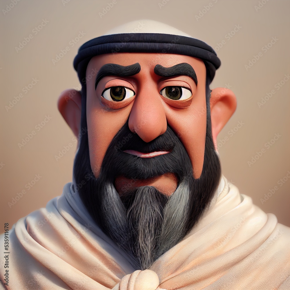 Arab sheikh witn long beard portrait. Animated movie character design ...