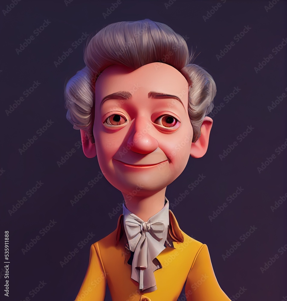 Great compositor similar to Mozart portrait. Animated movie character ...