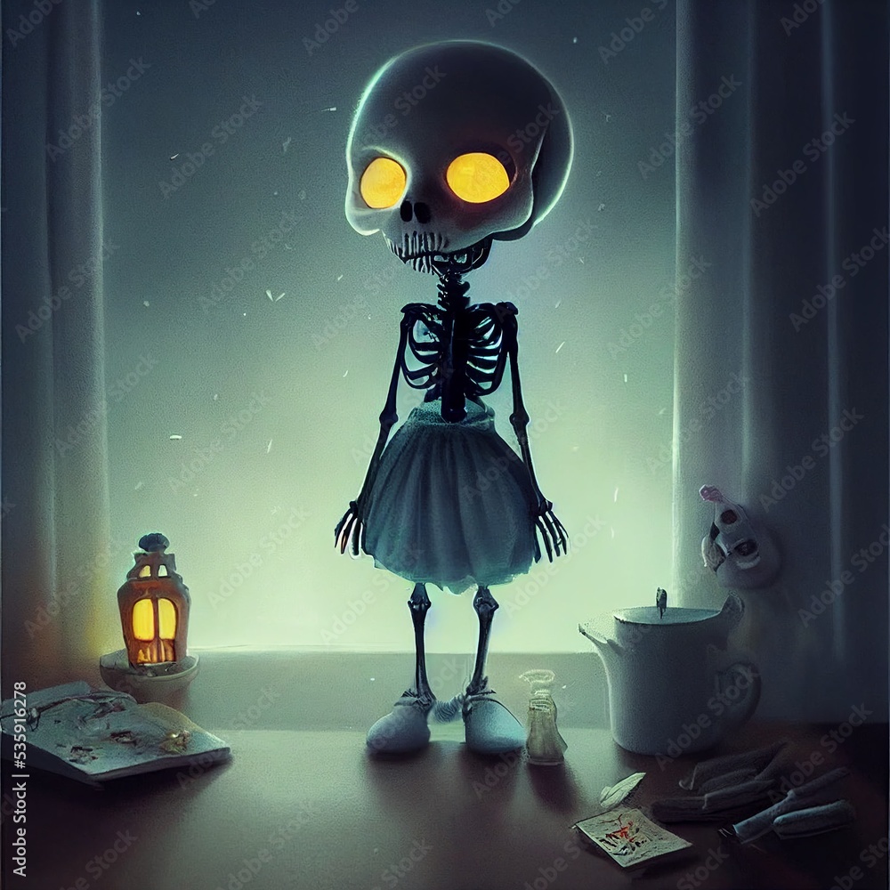 Cute Skeleton Girl Dreams of Becoming a Ballerina in Her Cozy Room [Sci ...
