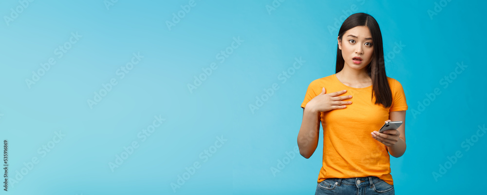 Offended shocked asian girl receive insulting message via internet ...