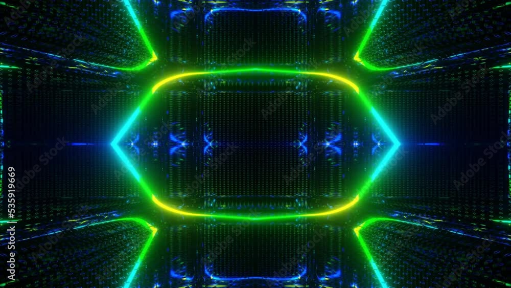 Vj loop neon room. Mirror room with moving neon light. light. Abstract ...